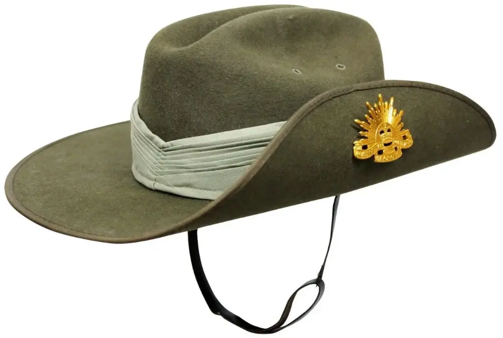 Army Slouch Hat Wool Felt with Rising Sun Badge, Puggaree, Chin Strap ...